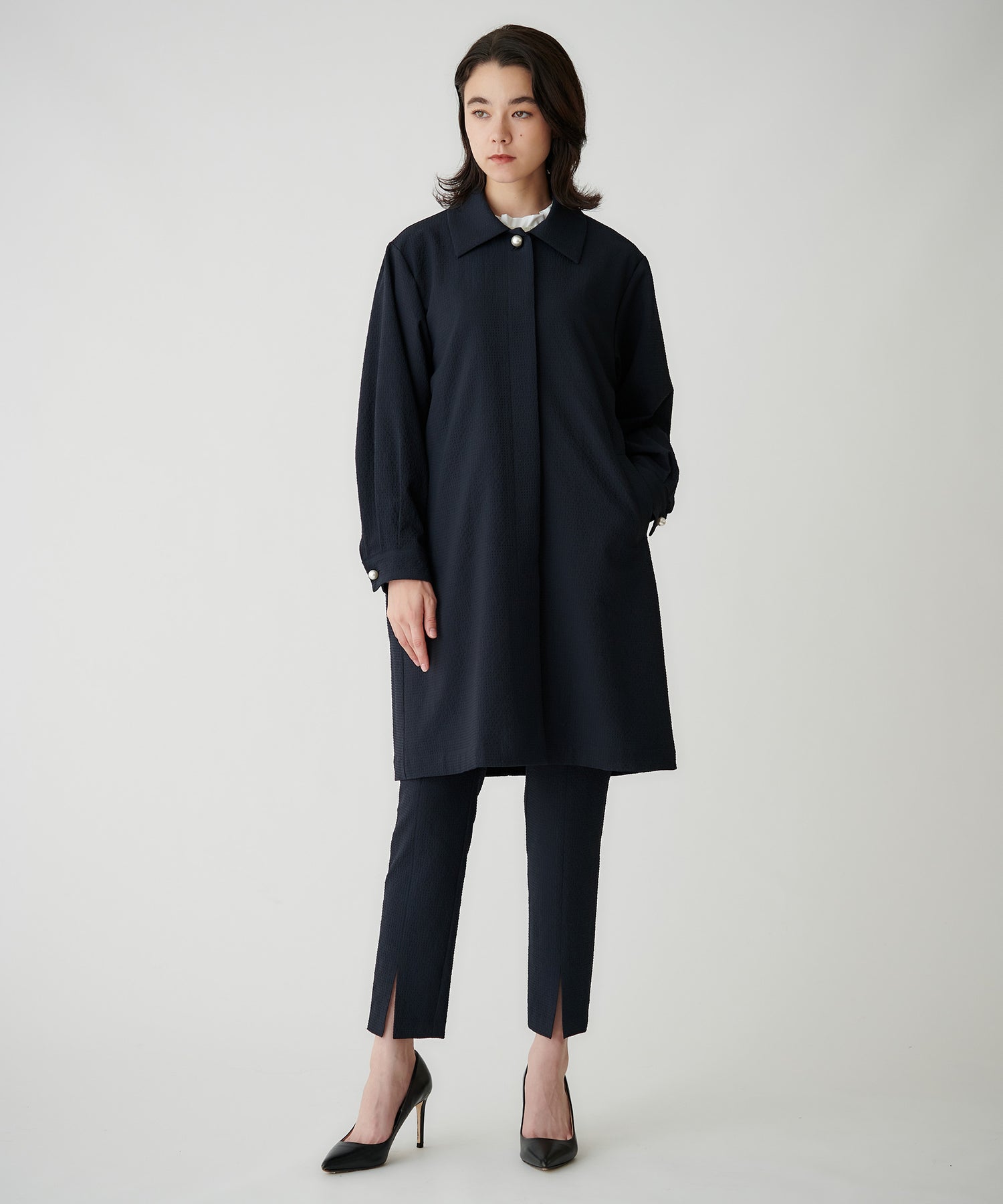 ボリュームスリーブステンカラーコート – FACE SANS FARD