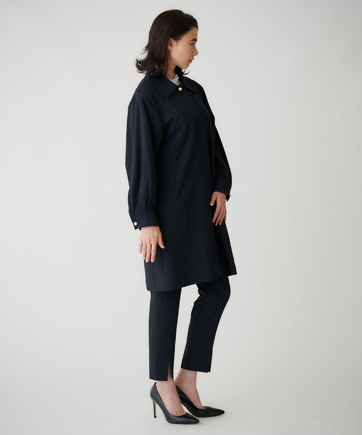 ボリュームスリーブステンカラーコート – FACE SANS FARD